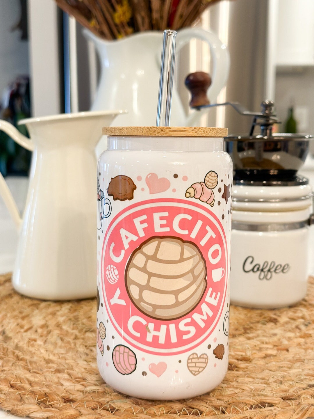 Cafecito Y Chisme White Glass Tumbler Cafecito Y Chisme Cup Cafecito