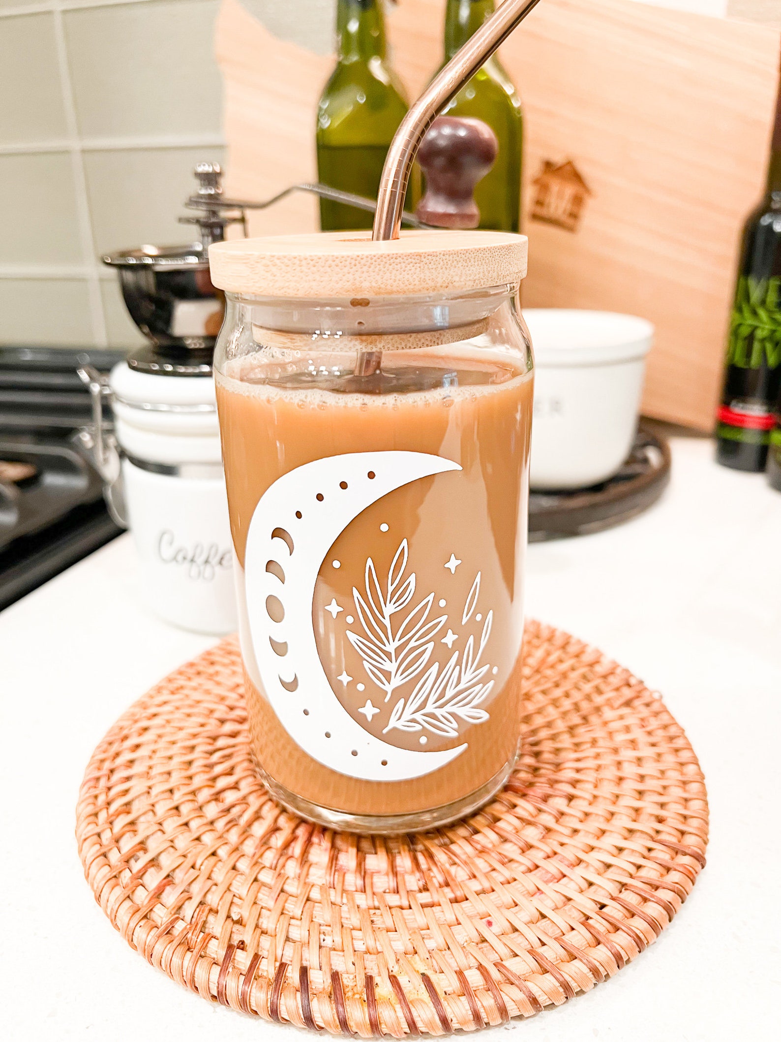 Half Moon Floral Coffee Cup Celestial Drink Ice Coffee - Etsy