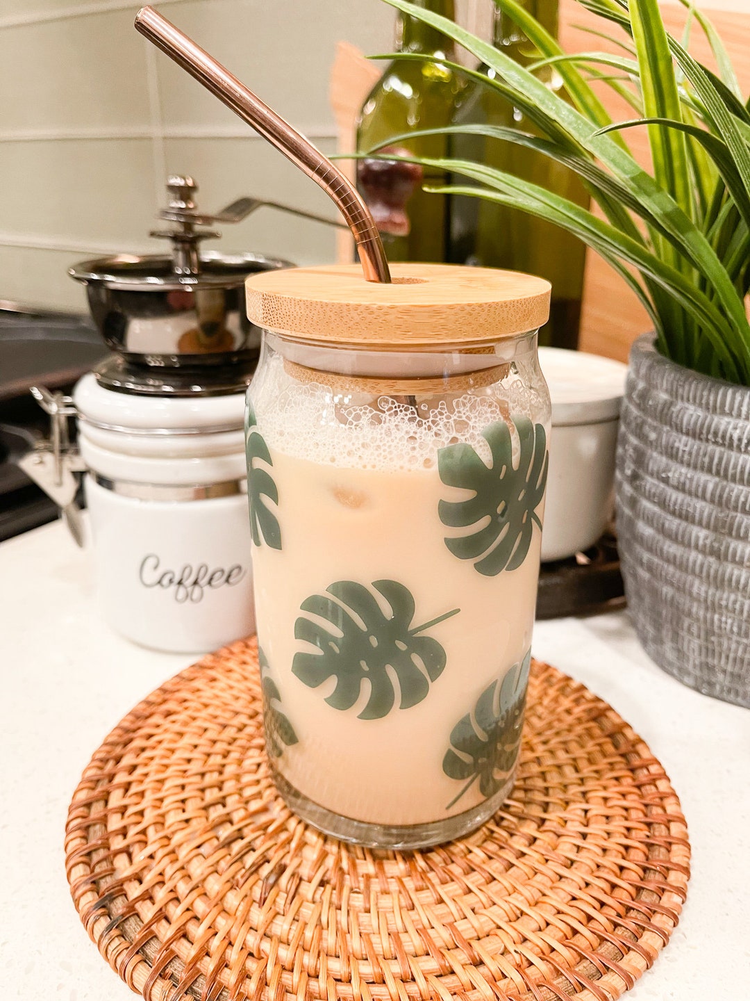 Monstera Iced Coffee, Color Changing Beer Can Glass, Gift Idea, 16 Oz ...