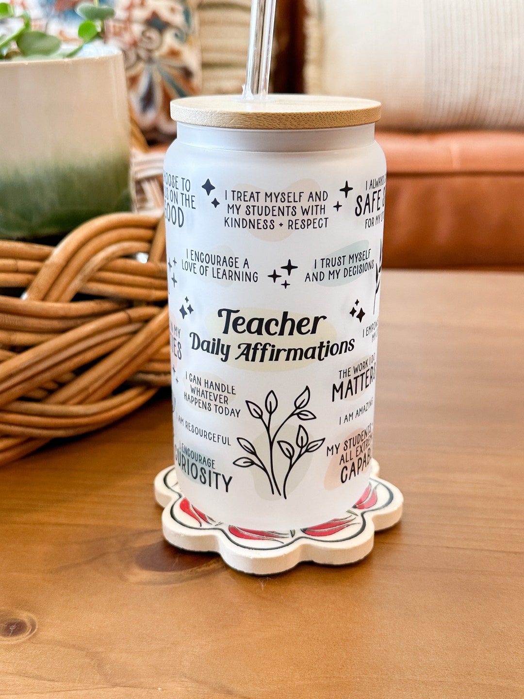 Teacher Affirmation Coffee Glass, Teacher Tumbler Gift, 16 Oz Frosted ...