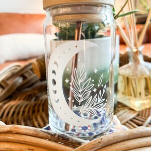 Half Moon Floral Coffee Cup, Celestial Drink, Ice Coffee Drink, Moon ...