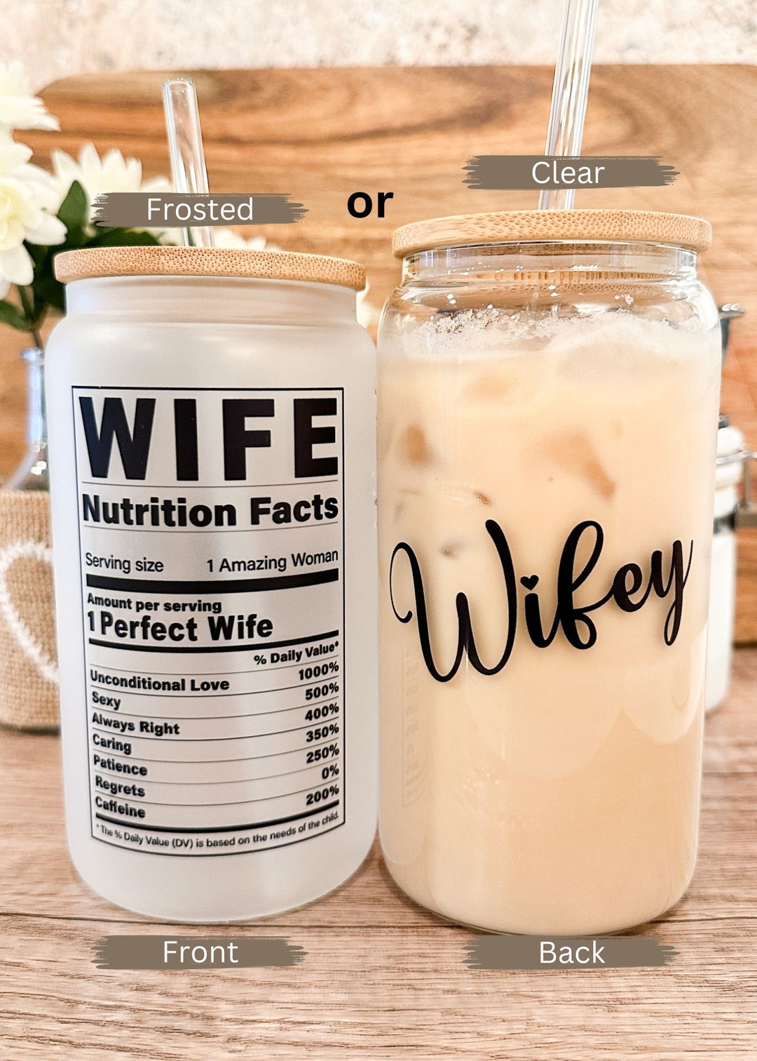 Wife Nutrition Fun Facts Iced Coffee Cup, Wifey Gift, Reusable Can ...