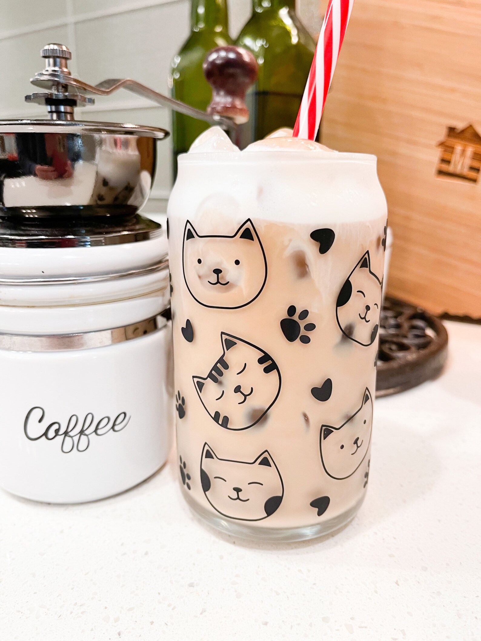 Cat Lover Coffee Cup Pet Gift Cat Face Design Ice Coffee - Etsy