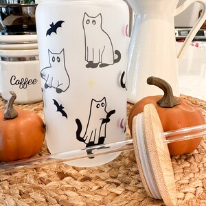 Halloween Black Cat Ghosts Glass Tumbler, Iced Coffee Glass, 16 Oz ...