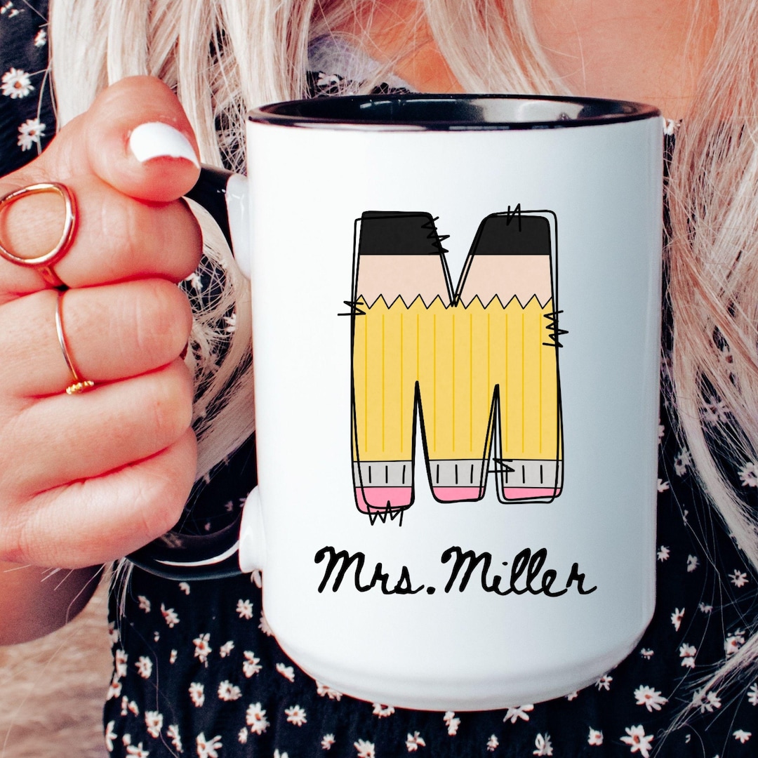 Monogram Teacher Mug, Teacher Appreciation Gift, Personalized Pencil ...