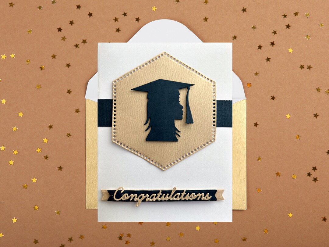 Graduation Card With Girl Woman Graduate Black and Yellow School Colors ...