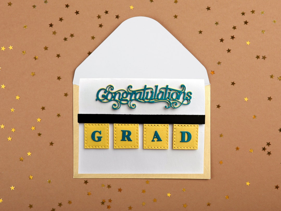 Graduation Card With Congratulations Grad Calligraphy | Blue and Yellow ...