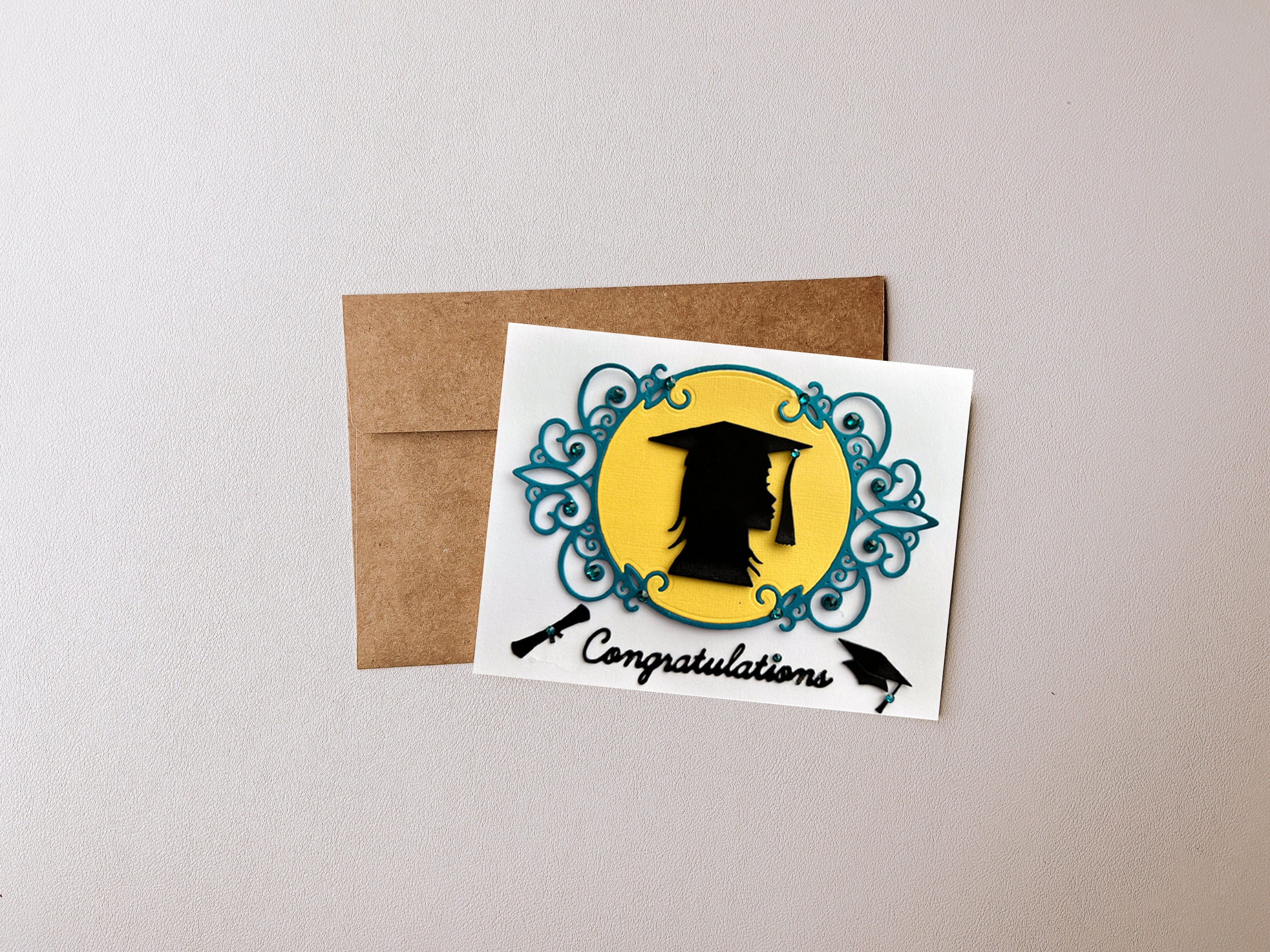 Graduation Card With Girl Woman Graduate | Blue and Yellow School ...