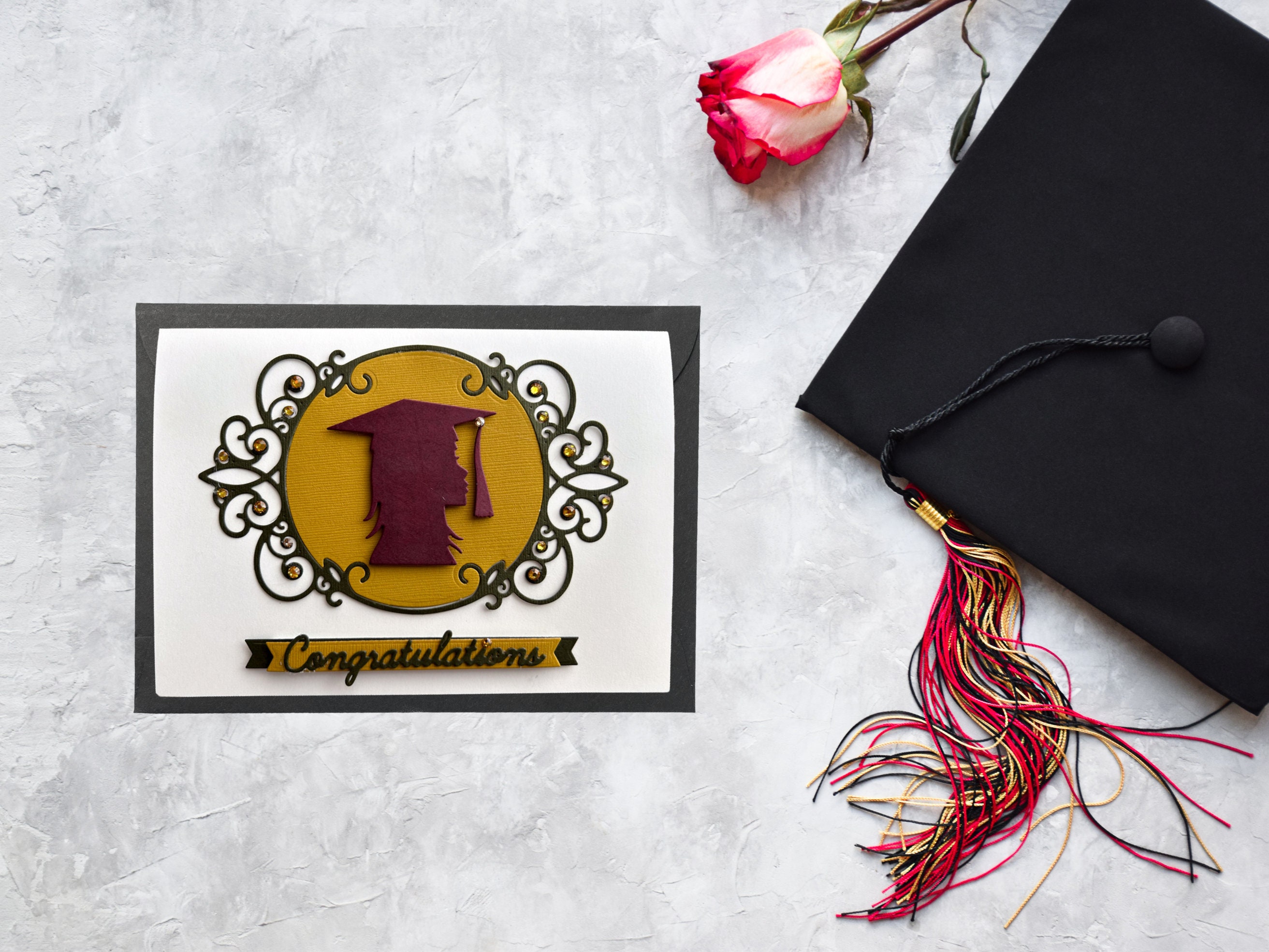 Graduation Card With Girl Woman Graduate | Cardinal and Gold School ...