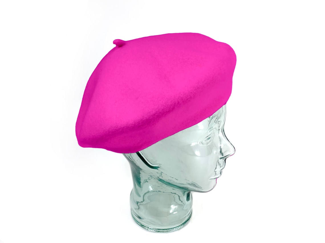 Hot Pink Wool Beret, Hot Pink Hat for Winter, Classic Beret Hat, Retro ...
