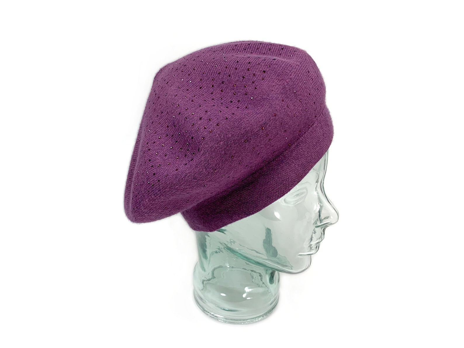Purple Knit Beret Cashmere Blend Beret With Sparkle - Etsy