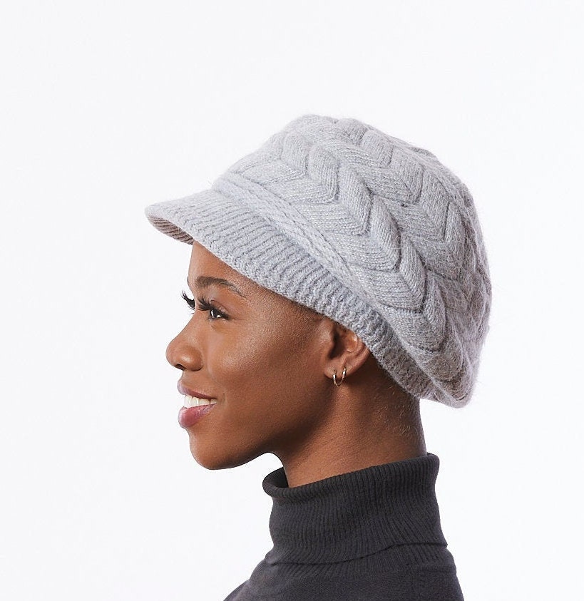 Grey knit Cap angora Wool Blend Hat Gray Winter Cap Grey | Etsy