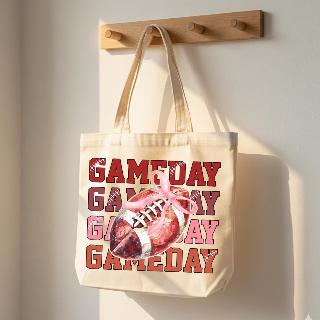 Game Day Football Tote Bag: Girly Bow, Reusable Canvas Market Bag - Etsy