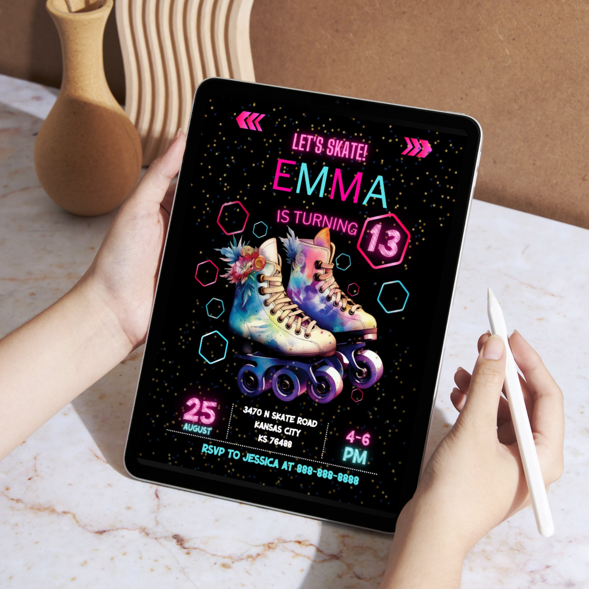 Custom Instant Download Roller Skate Party Invitation, Customizable 5x7 ...