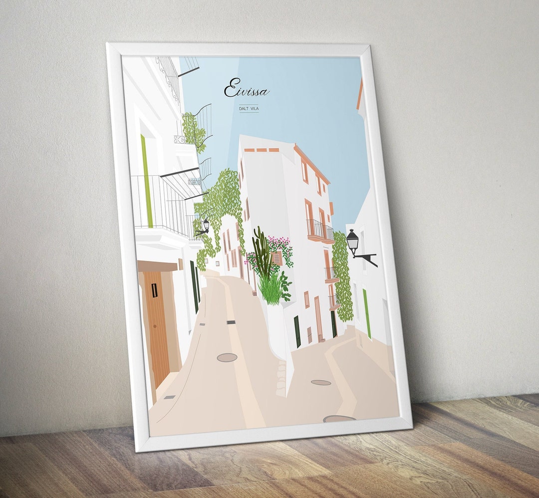 Poster of Ibiza, Digital Illustration of Carrer De Sant Carles in Dalt ...