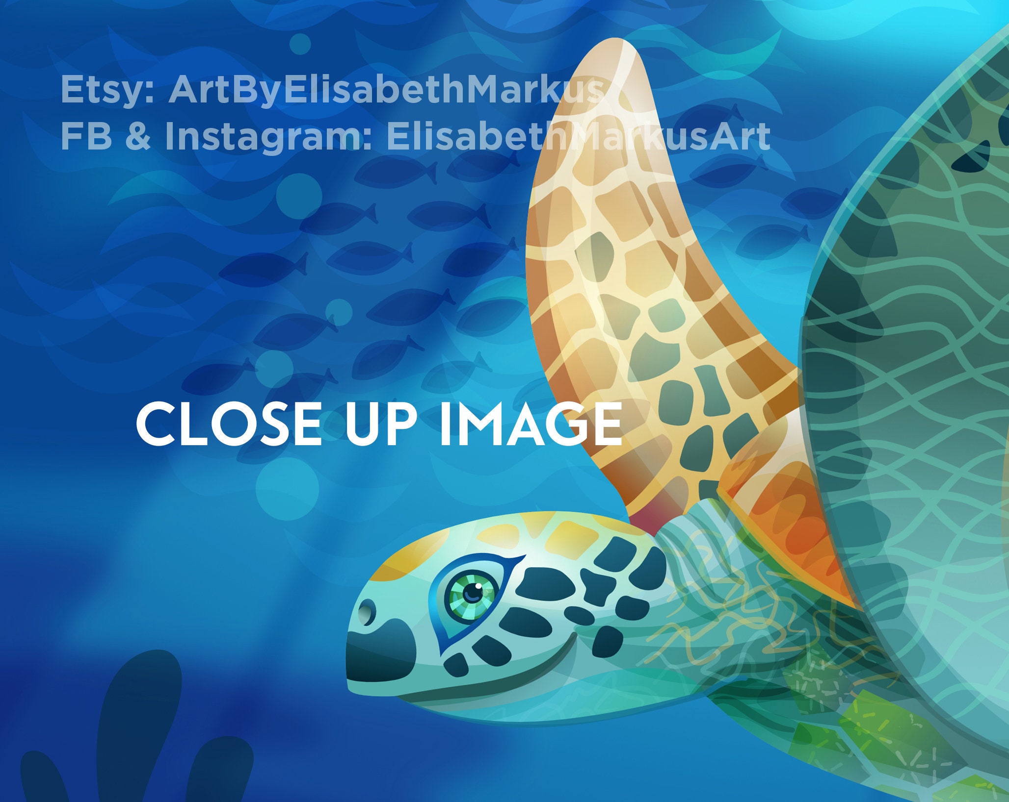 Sea Turtle Joyful Illustration, Wall Art, Ocean Room Décor, Animal Art ...