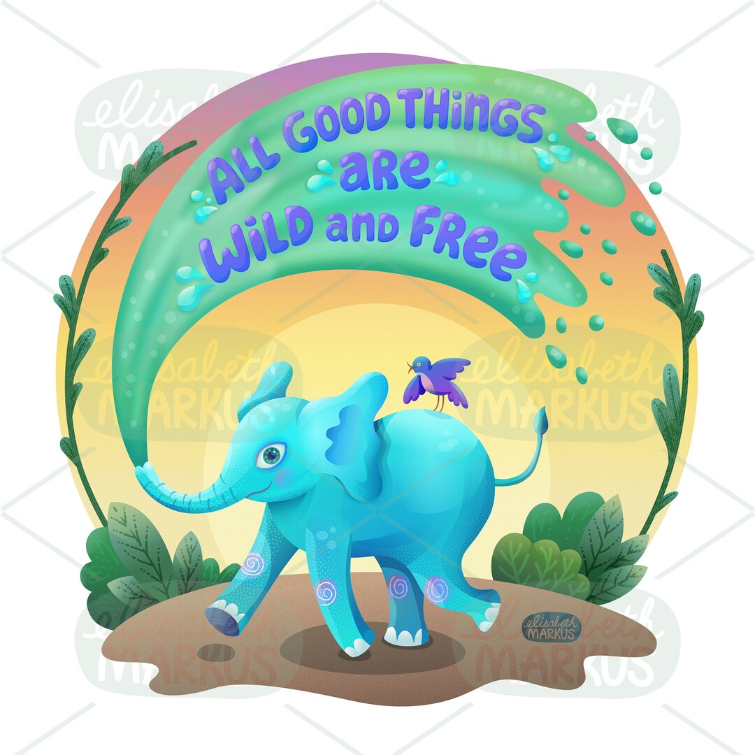 Joyful Baby Elephant Illustration, Wall Art, Elephant Room Décor ...