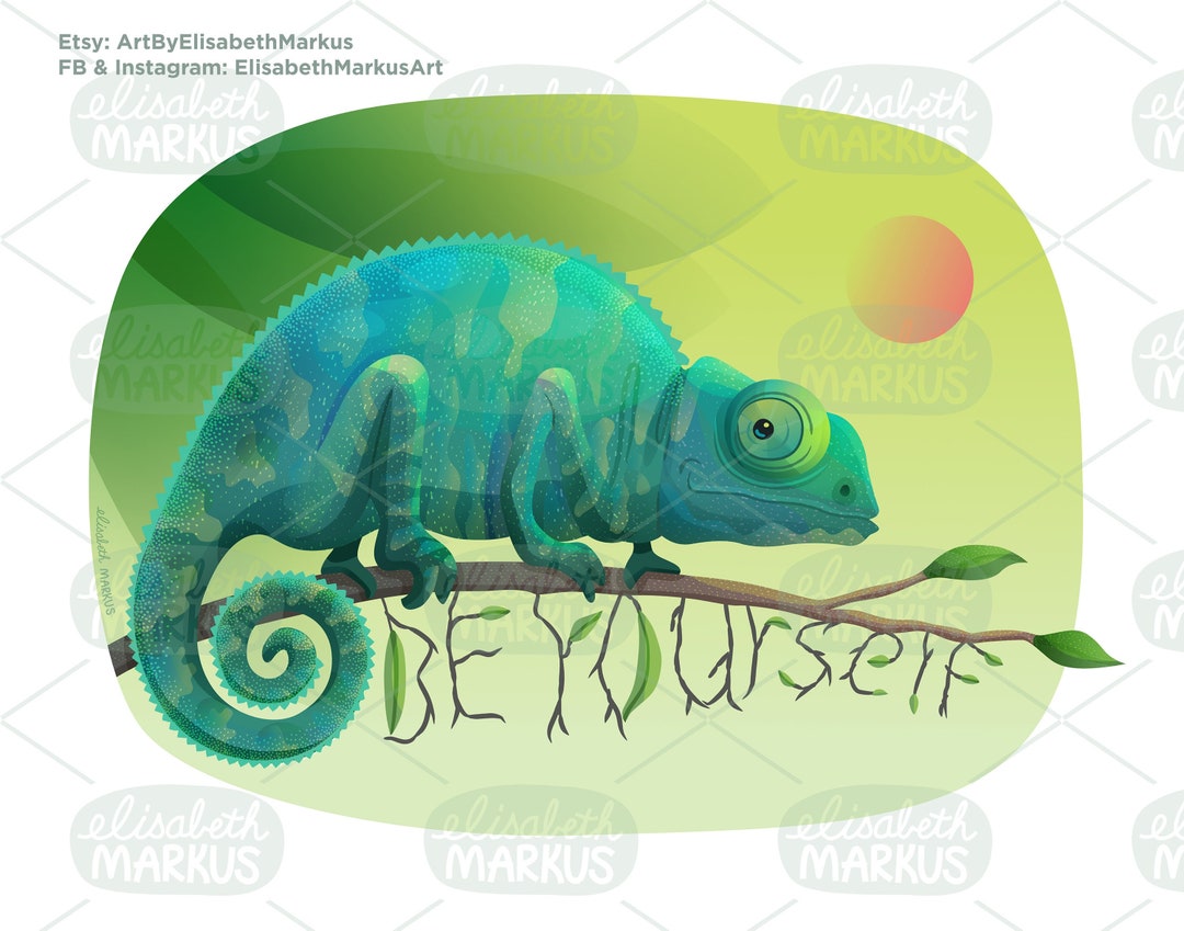 Be Yourself Chameleon Illustration Print, Kids Wall Art, Colorful ...