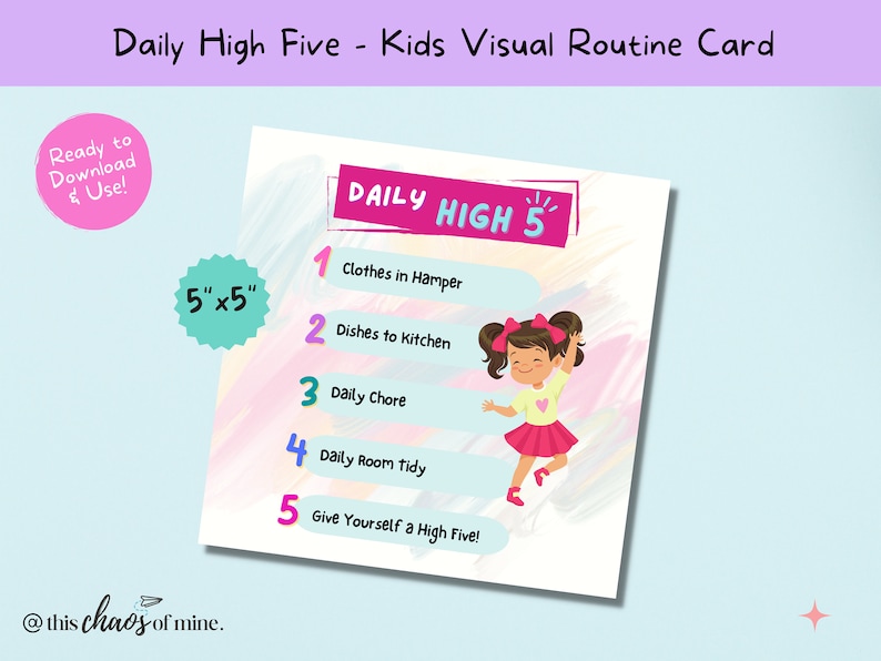Kids Daily High Five Visual Routine Card - Etsy