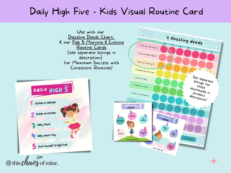 Kids Daily High Five Visual Routine Card - Etsy