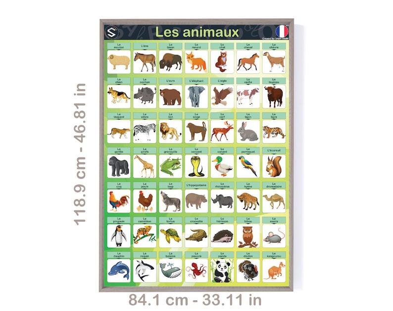 Les Animaux | French Animals Large Printable Posters for Nursery and ...