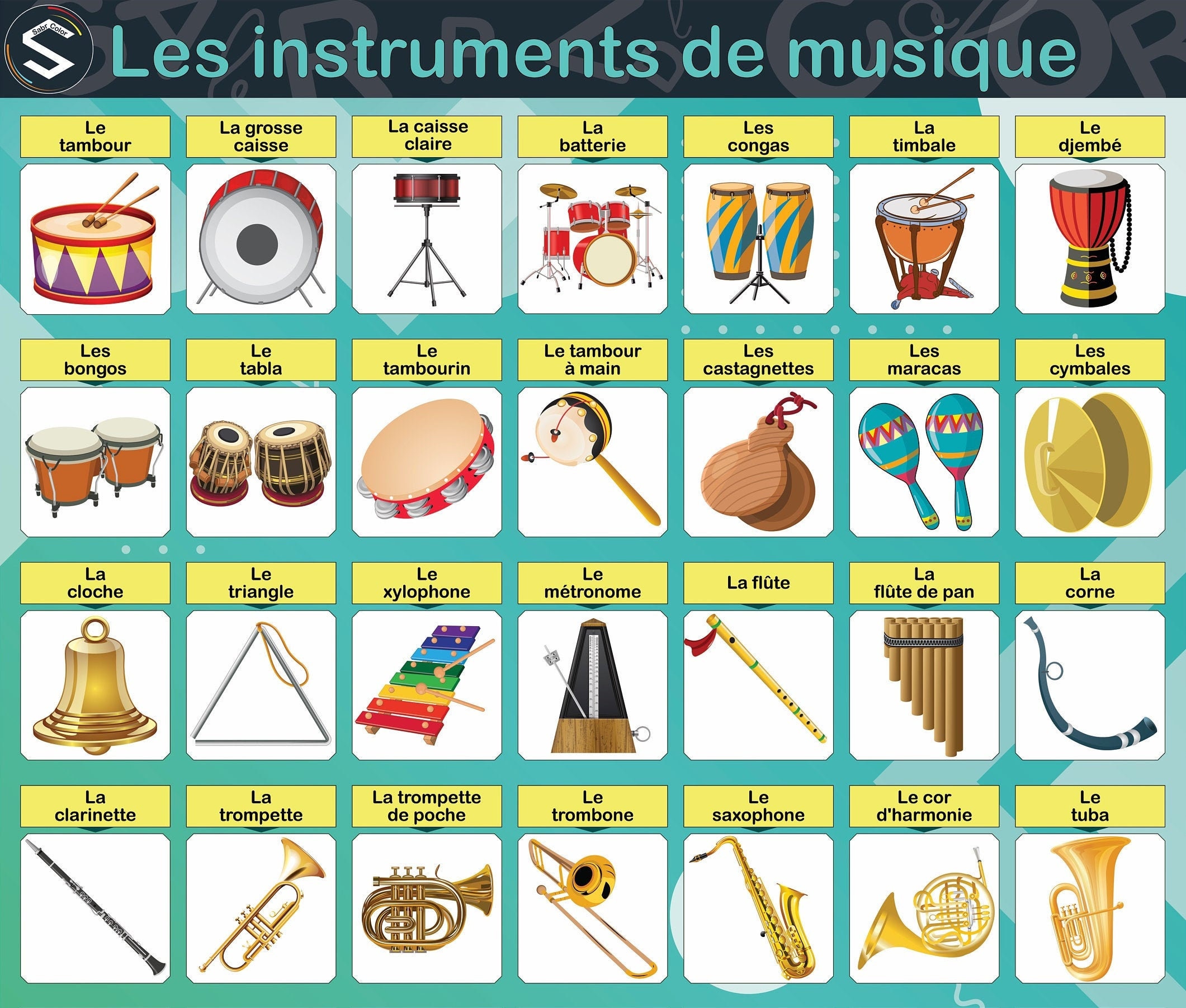 Les instruments de musique / FRANZÖSISCHE Musikinstrumente | Etsy