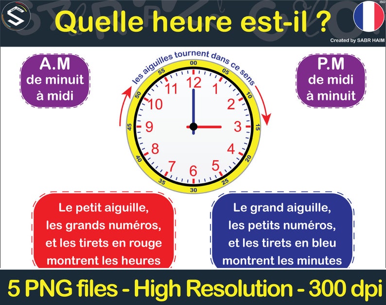 Learn French: Telling Time Poster for Classroom (digital Download) - Etsy