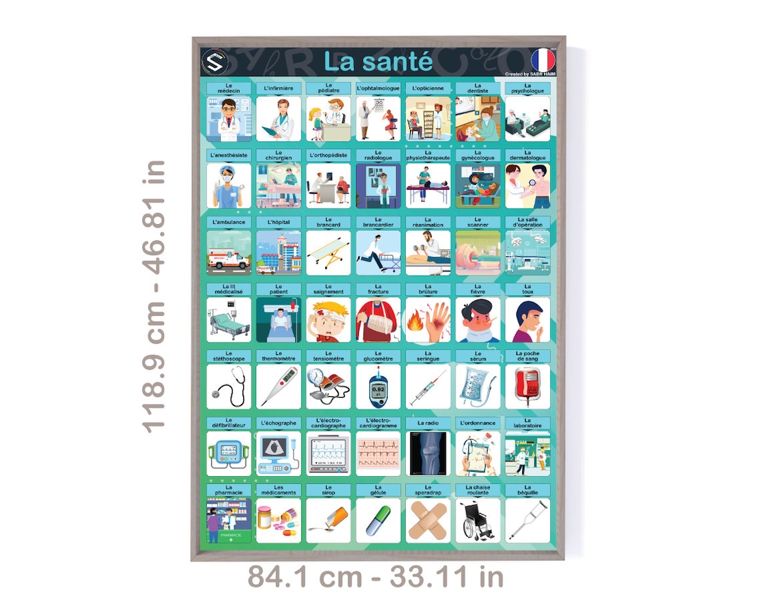 French Health Vocabulary Large Printable Poster for French Classes ...