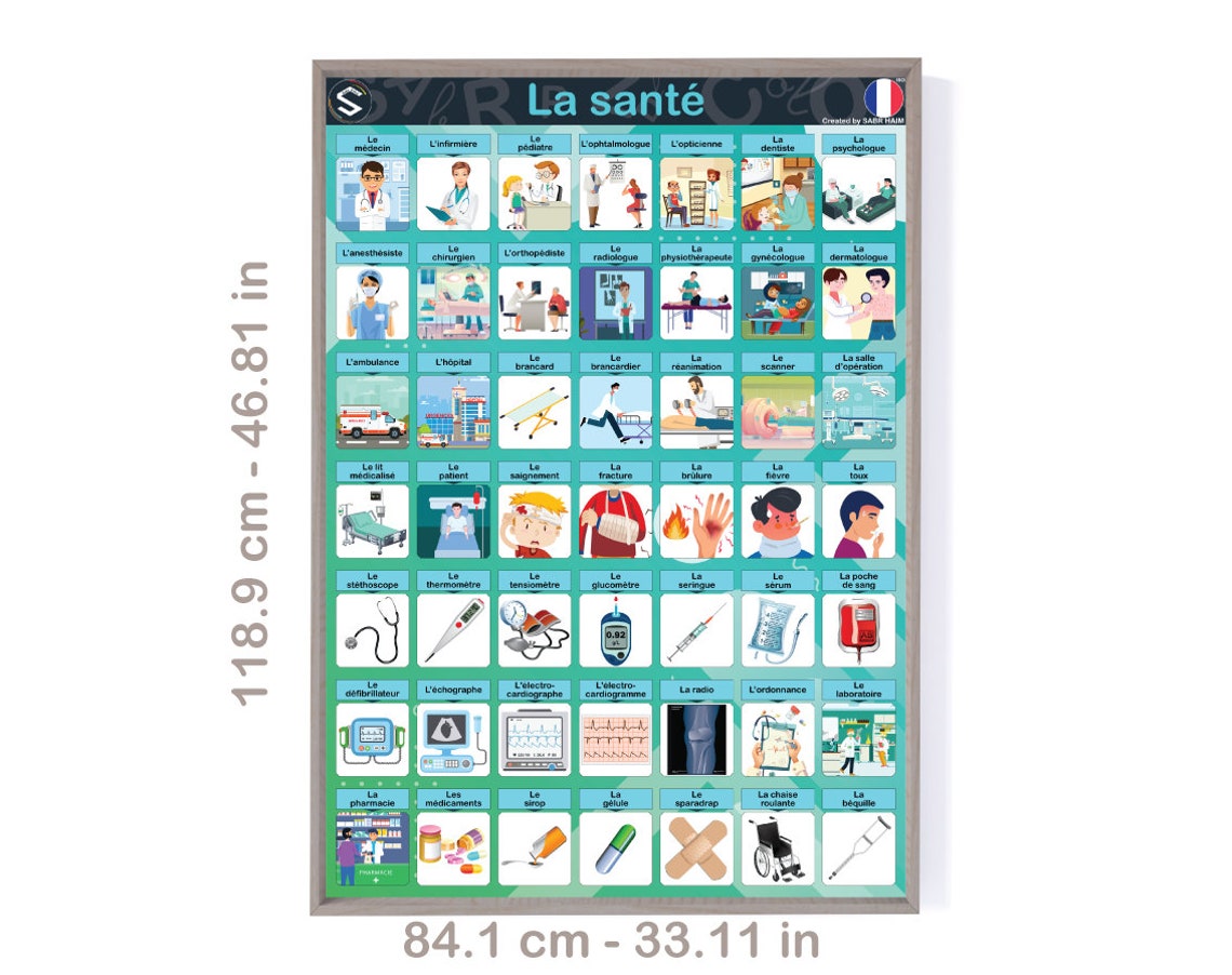 French Health Vocabulary Large Printable Poster for French Classes ...