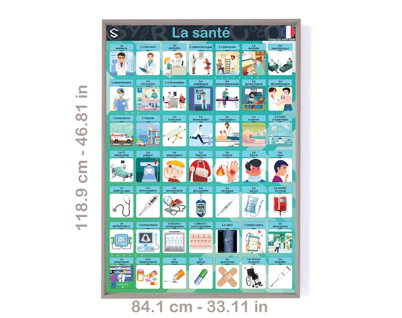 French Health Vocabulary Large Printable Poster for French Classes ...