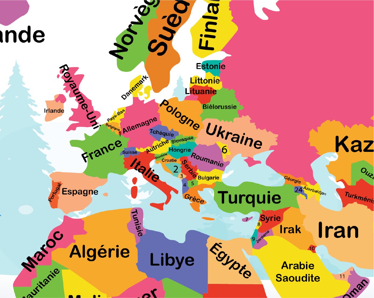 La Carte Du Monde FRENCH World Map With Winter Background Large Poster ...