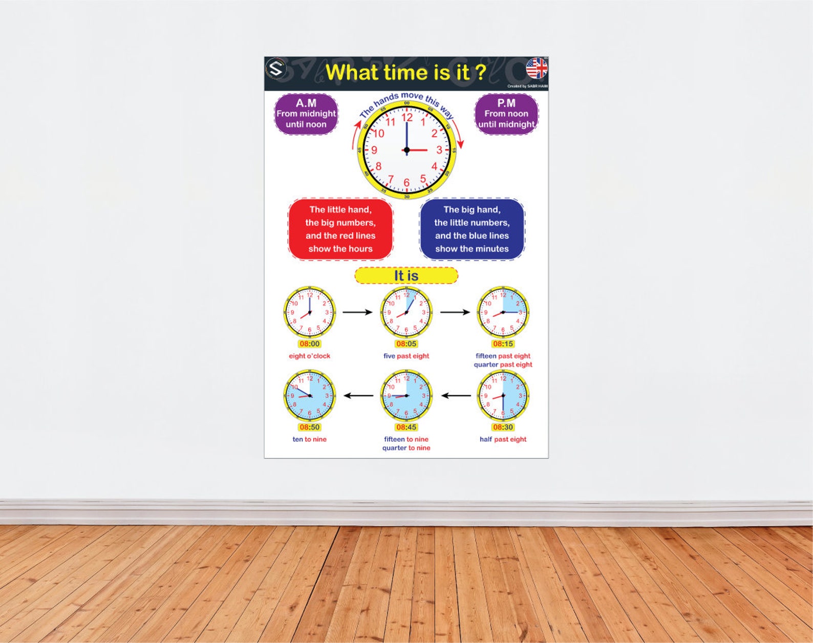 What Time is It English Time Telling Large Wall Poster DIGITAL DOWNLOAD ...