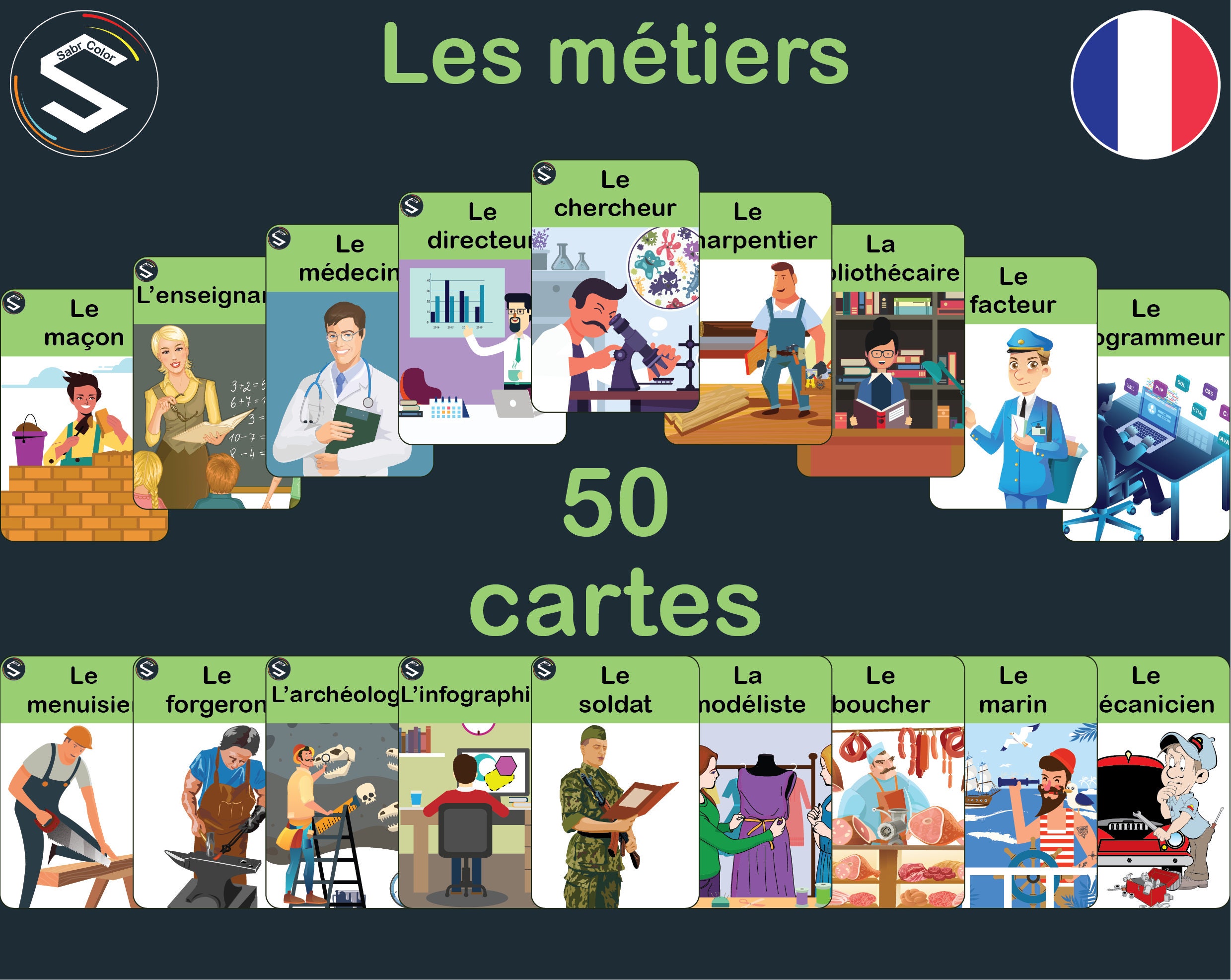 FRENCH Jobs and Professions Vocabulary Printable Flashcards - Etsy