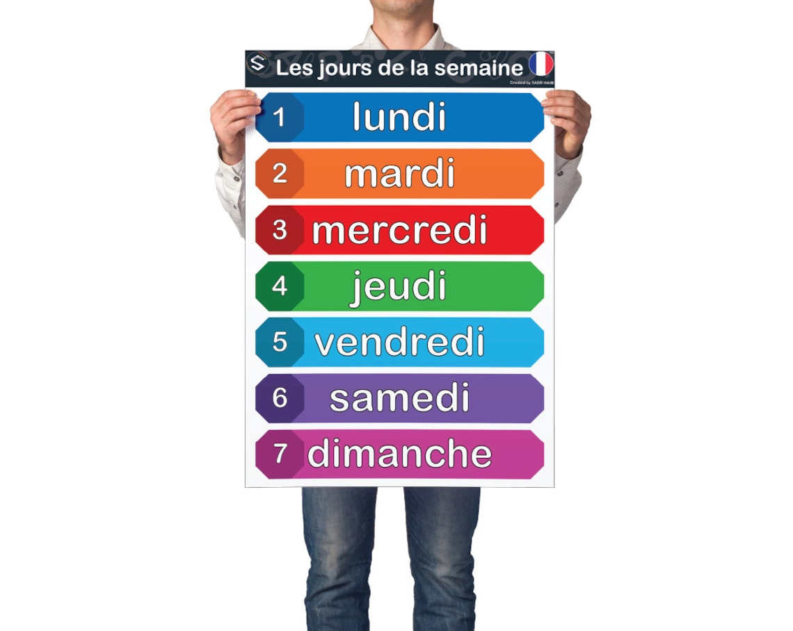 FRENCH Days of the Week Vocabulary Large Poster for Playrooms and ...