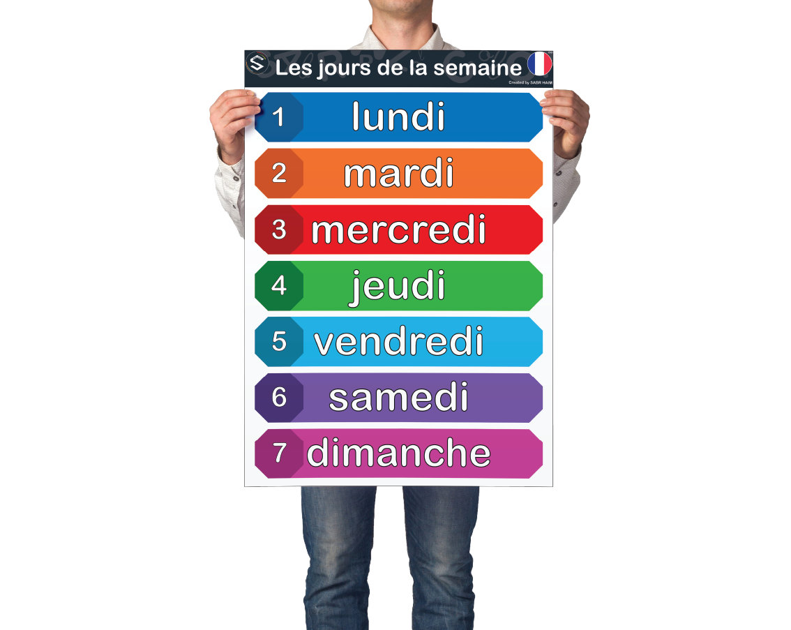FRENCH Days of the Week Vocabulary Large Poster for Playrooms and ...