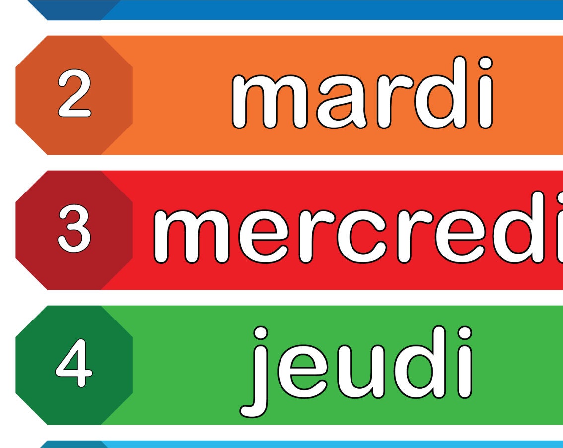 FRENCH Days of the Week Vocabulary Poster for Classrooms Decoration ...