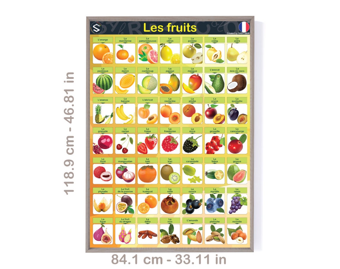 French Fruits Poster: Les Fruits, Classroom Homeschool Art (digital ...