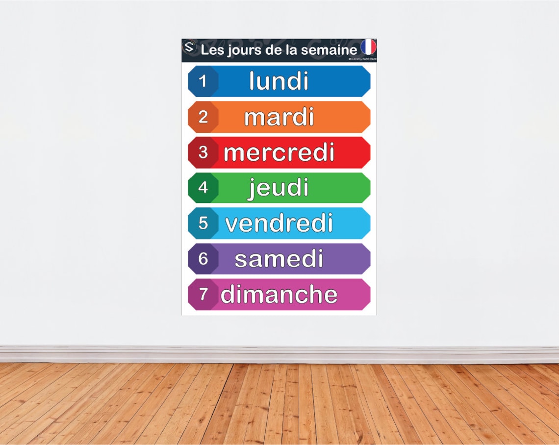 FRENCH Days of the Week Vocabulary Large Poster for Playrooms and ...