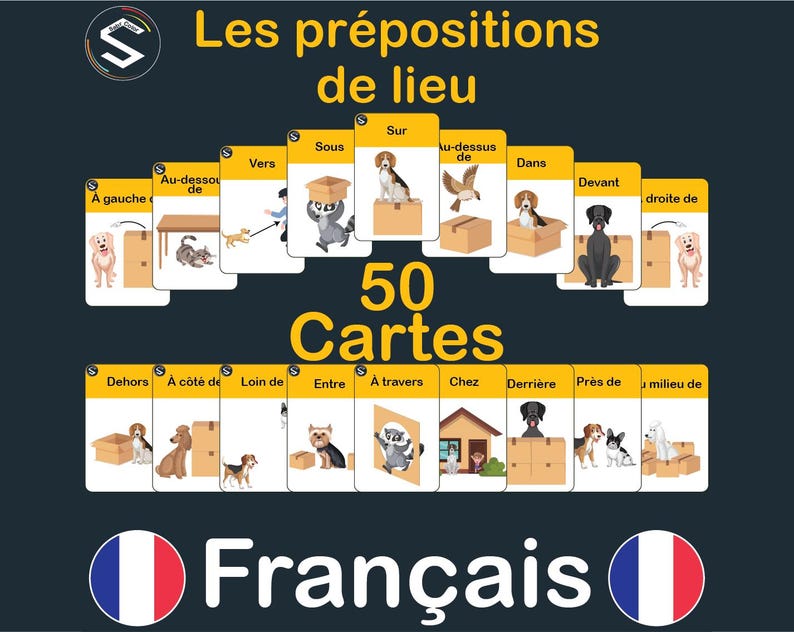 Les Prépositions De Lieu Printable French Flashcards for Prepositions ...