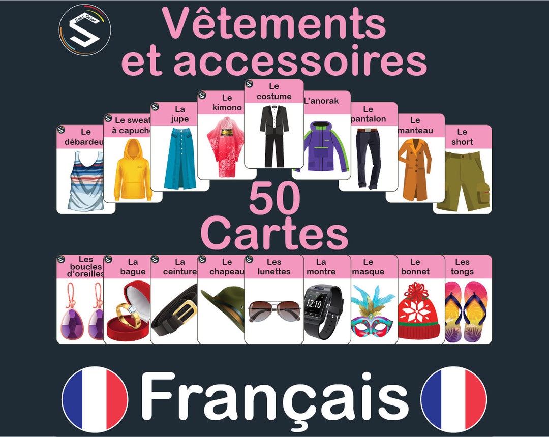 FRENCH Clothes Vocabulary Printable Flashcards for Nursery ...