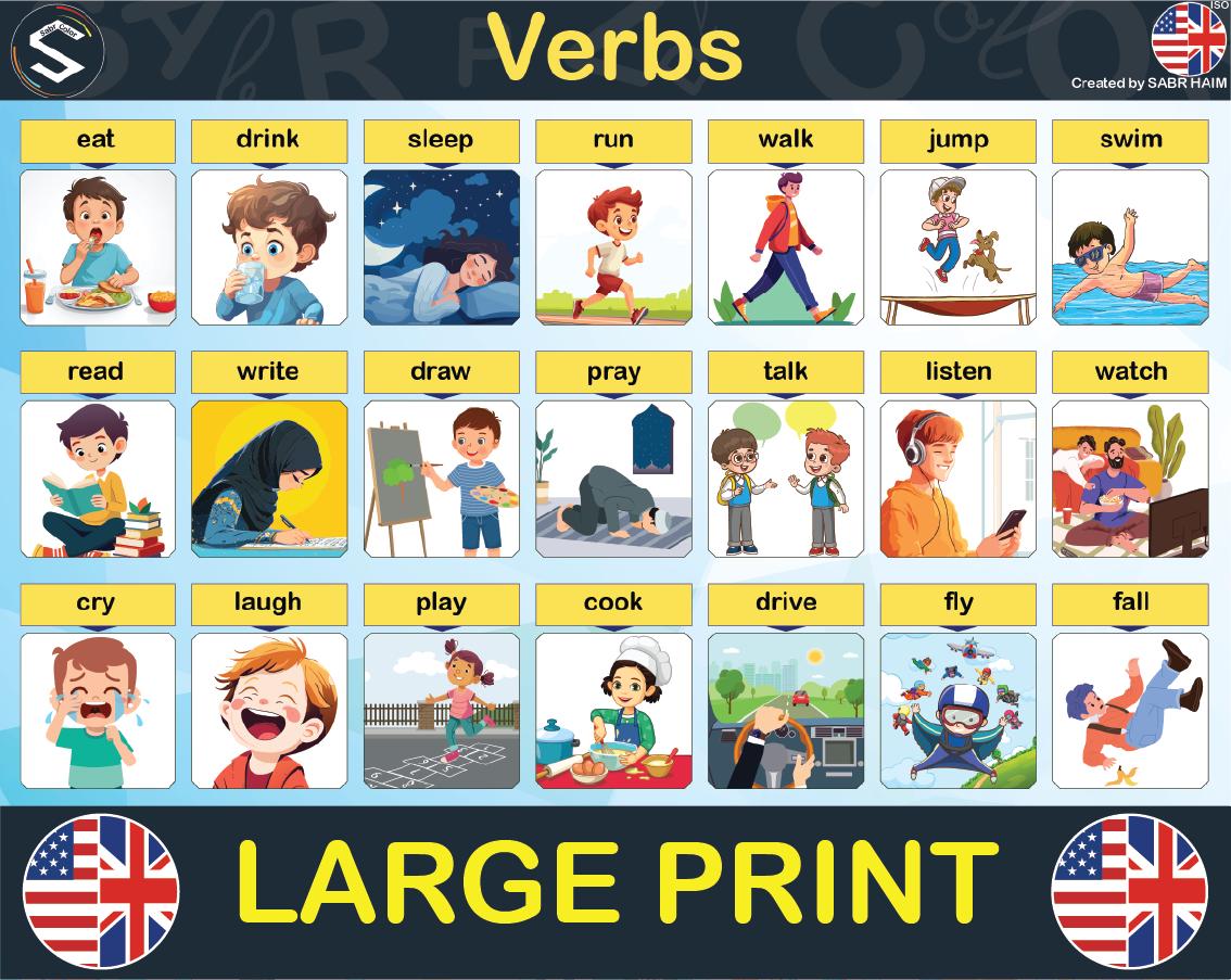ENGLISH Illustrated Verbs, Large Poster | for Primary Schools and ...