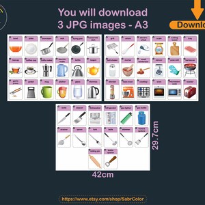 English Kitchen Flashcards: Printable Vocabulary Cards-digital Download ...