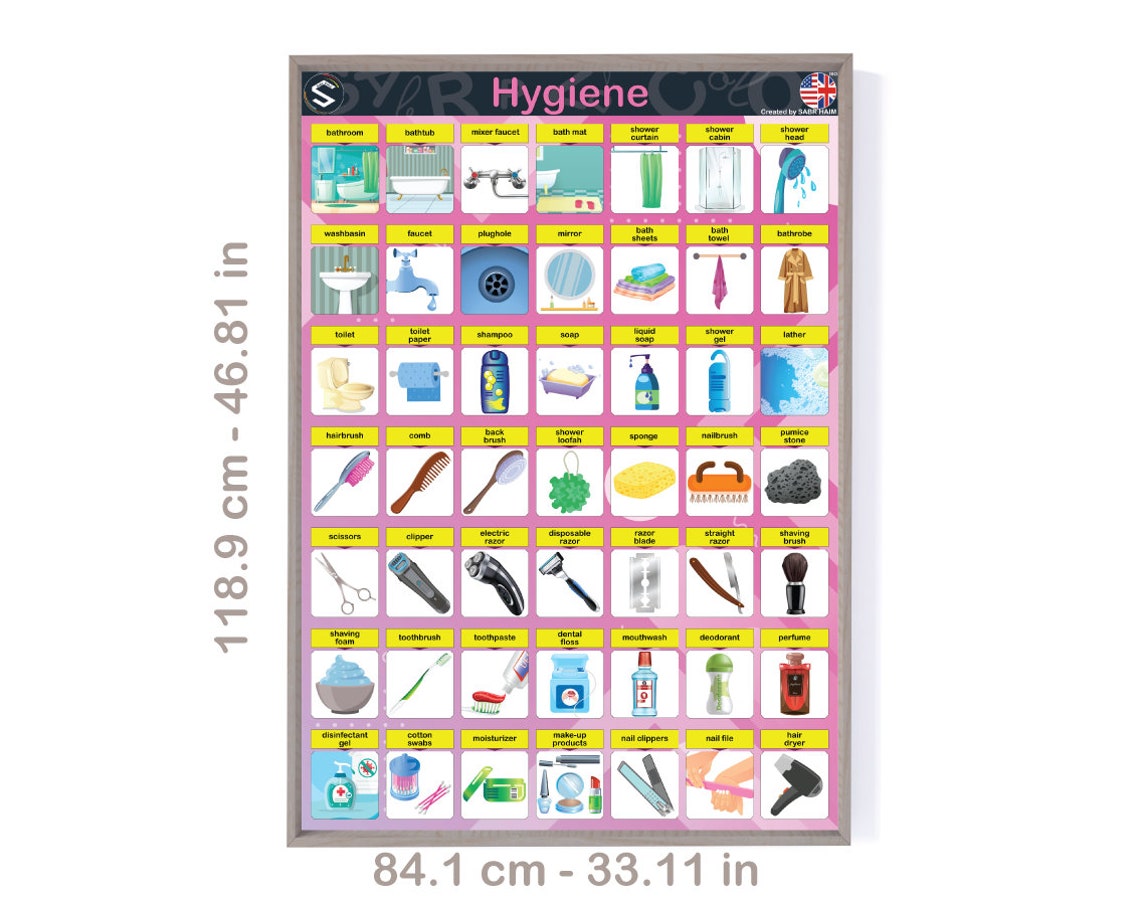 ENGLISH Hygiene Vocabulary Large Wall Poster for Language Classrooms ...