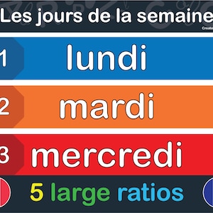 FRENCH Days of the Week Vocabulary Large Poster for Playrooms and ...