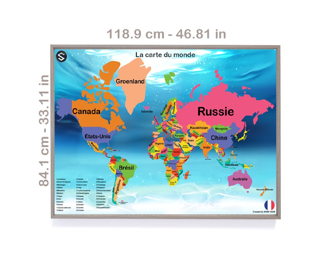 La Carte Du Monde FRENCH World Map Large Poster for Geography Classroom ...