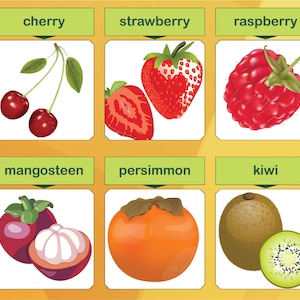 English Fruits Vocabulary Large Wall Poster for Kids Room and Classroom ...