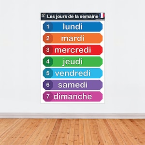 FRENCH Days of the Week Vocabulary Large Poster for Playrooms and ...