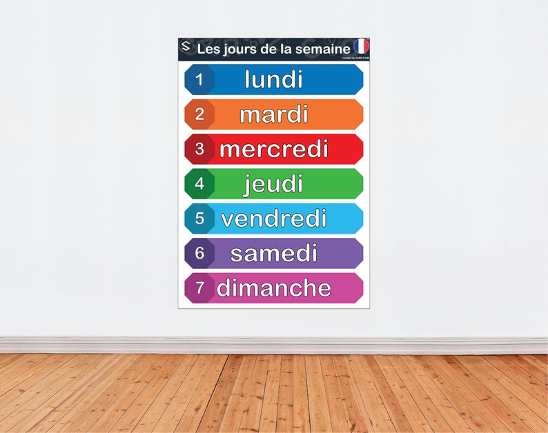 FRENCH Days of the Week Vocabulary Large Poster for Playrooms and ...