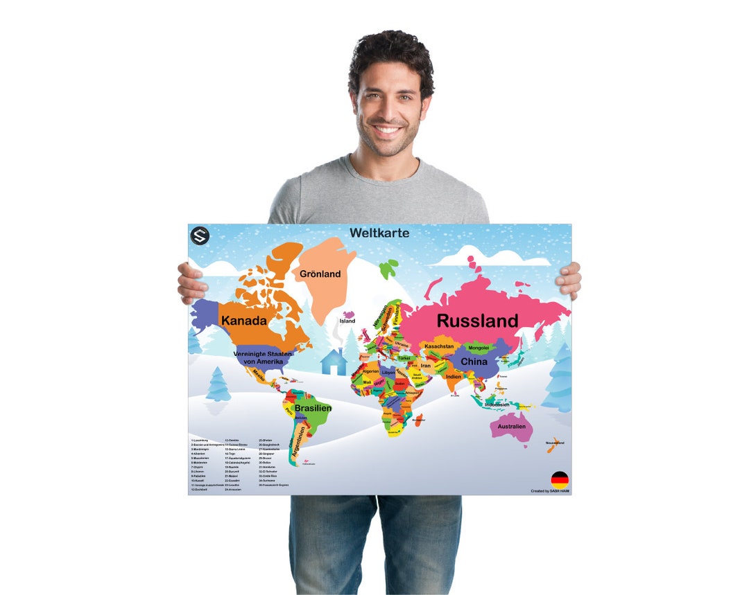 Weltkarte | GERMAN World Map With Winter Background "extra Large" Poster for Classroom ...