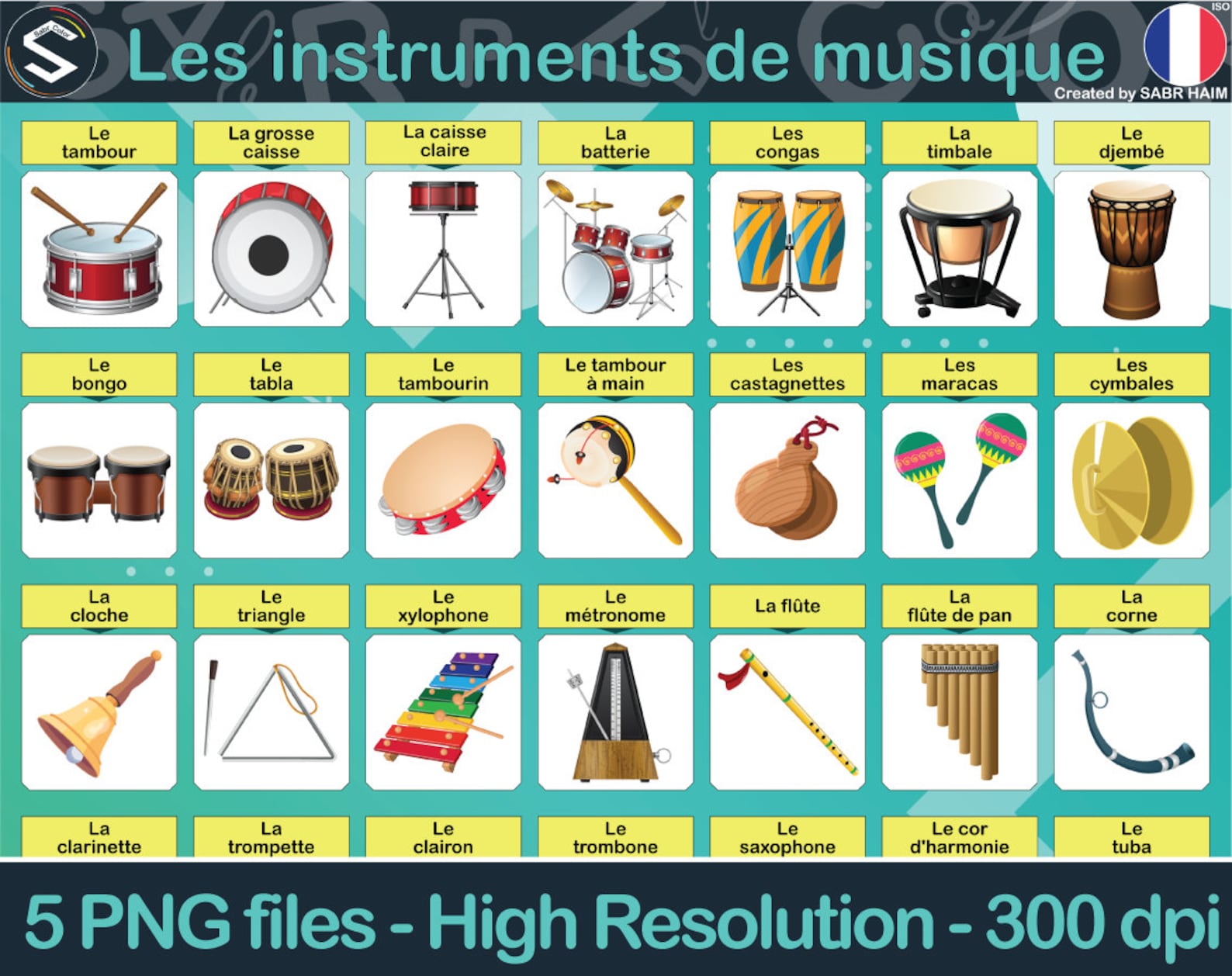 FRENCH Musical Instruments Vocabulary Large Printable Poster | Les ...